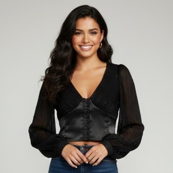 Tops | Kirious Black Sheer Corset L Long Sleeve Top Fairy Goth ...
